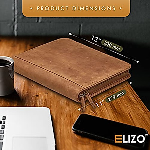 Genuine Leather Premium Portfolio Zipper Leather Portfolio Organizer Folio Leather Padfolio Portfolio Binder Portfolio Folder Leather Portfolio for Men Women Business Notebook Cover - Saddle