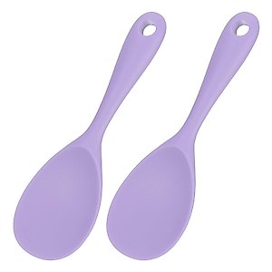 uxcell 2 Pack Rice Paddle, Silicone Rice Spoon Non Stick Rice Spatula Heat Resistant Rice Cooker Spoon, Purple