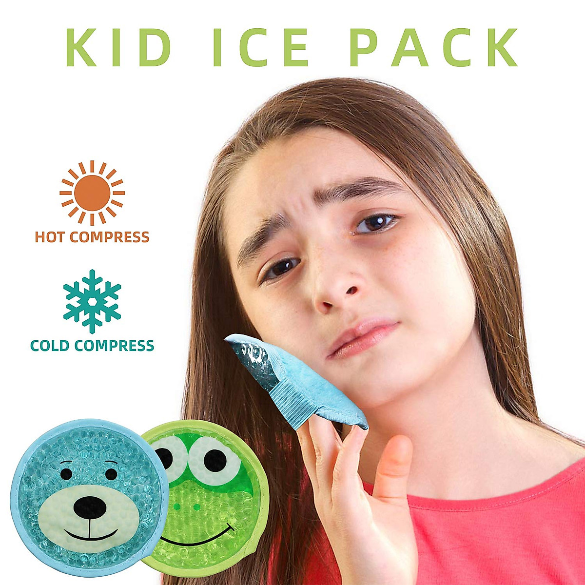 Large Kids Boo Boo Ice Pack,2 Packs Cute Heat Cold Gel Beads Packs for Kid's Fever,Pain Relief,Wisdom Teeth,First Aid and Neck, Head, Arms, Legs Injuries.