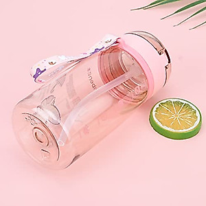 Unicorn Water Bottles for Girls,Cup with Straw and Safety Lock,Pink Outdoor Indoor Water Bottle,400ML/13.5oz for school kids girl unicorn lover… (Transparent)