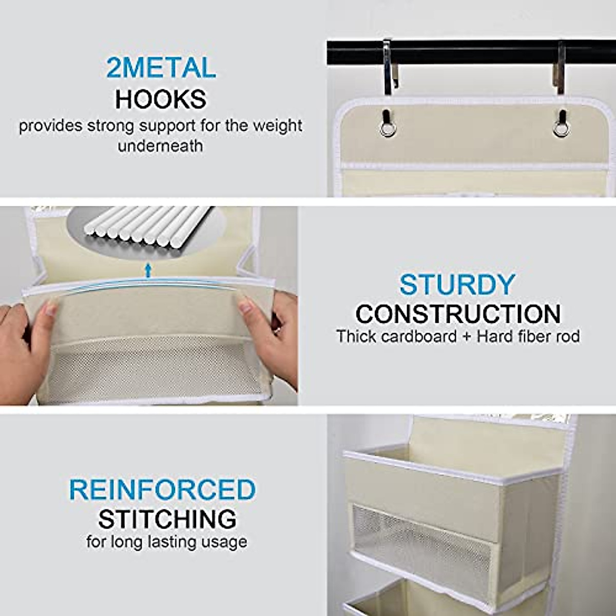 coastal rose Over The Door Organizer, 4 Large Pockets Hanging Nursery Baby Organizer Storage, Door Closet Organizers Shelves with 2 PVC Pockets for Bathroom, Pantry, Kids Clothes, Diaper(1 Pack)