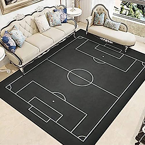 CAWIADFWJO Area Rug Soccer Field chalked Blackboard Football Stadium Board Painted Chalk Non-Slip Soft Carpet Floor Mat Indoor Multi 71inchx106inch