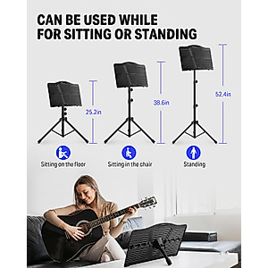 Donner Sheet Music Stand with Light, DMS-1 Portable Metal Music Stand, Tabletop Music Book Stand for Guitar, Ukulele, Violin Players