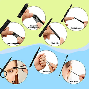 Fathers Day Manicure Set Nail Clippers Nail Tools Pedicure Supplies Nail Clippers for Women Men Manicure Kit Fingernail Toenail Clippers 8 in 1 Manicure Tools Black with Leather Travel Case