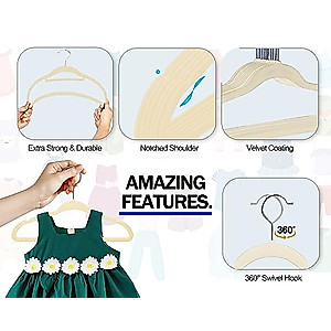 GVTECH Kids Hangers Velvet, [50 Pack] Children Cloth Durable Baby Hangers for Closet - Perfect Infant Toddler Kid Hanger for Everyday Use, Non Slip 360° Hooks for Shirt, Pant, Dress (50 Pack, Ivory)