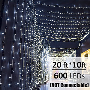 Solhice LED Curtain Lights Blue Outdoor 20ft x10ft, 600 LED Plug in Christmas Hanging Window String Lights Indoor, Twinkle Lights Backdrop for Patio Wedding Bedroom Décor (Not Connectable)