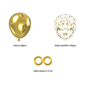 OWill 100pcs Balloons Glitter Metallic Gold Confetti 12 Inches Gold Latex Balloons, Glitter Gold Confetti Balloons for Birthday Baby Shower Wedding Party Supplies Arch Garland Decoration