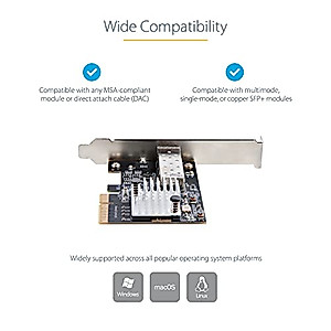 StarTech.com 10G PCIe SFP+ Card - Single SFP+ Port Network Adapter - Open SFP+ for MSA-Compliant Modules/Direct-Attach Cables - 10 Gigabit Fiber PCIe NIC - PCI Express SFP+ Network Card (PEX10GSFP)