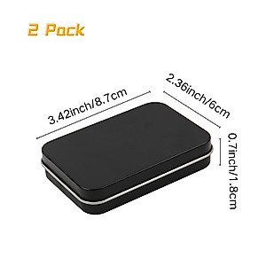 LIGHUFEIC 2Pcs Metal Hinged Tin Box Metal Rectangular Hinged Tins,Portable Mini Home Storage Container Kit with Lid,Ideal for Candies, Jewelry, Crafts(Black)