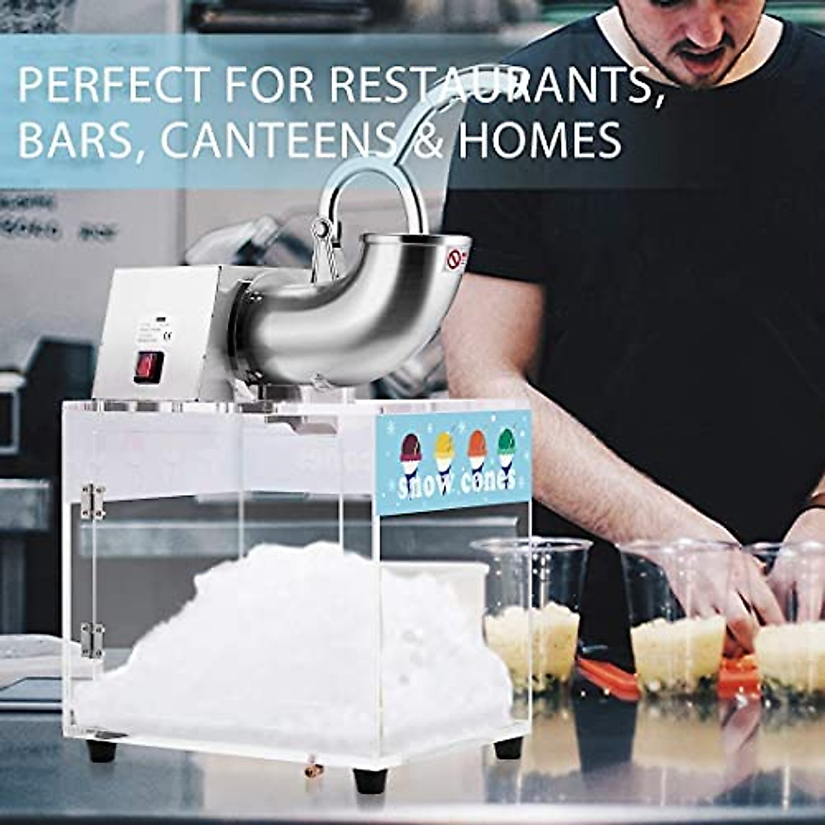 VIVOHOME Stainless Steel Electric Dual Blades Commercial Ice Crusher Shaver Snow Cone Maker Machine with Acrylic Box 440lbs/hr