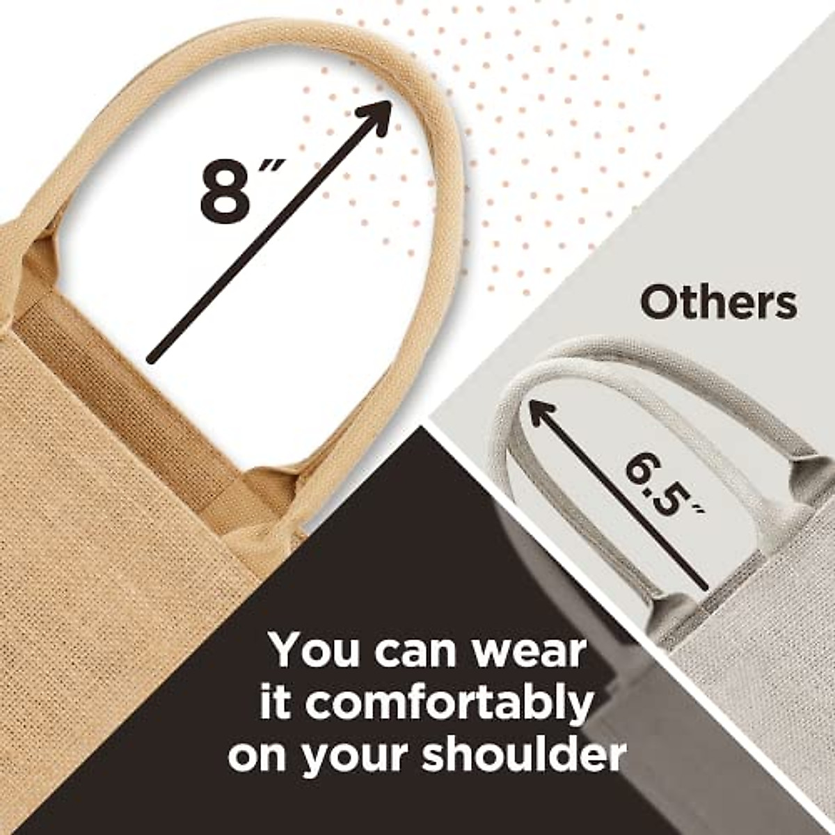 2 Pack Jute Tote Bags - X-Large Reusable Jute Tote Bag with Handles and Top Zipper Closure - Water Resistant Blank Tote Bags for Bridesmaid Wedding Gift, Grocery, Shopping, Beach, and DIY Crafts