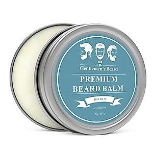 The Gentlemen's Beard Premium Bay Rum Beard Balm - Leave-in Conditioner & Softener - All Natural - Styles, Strengthens, Thickens & Softens Promoting Healthier Beard & Mustache Growth
