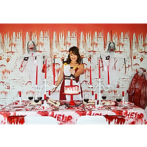 Grabo Bloody Zombie Rectangular Tablecloth, 108 x54in, Polyethylene, White, Halloween Party Supplies Decoration