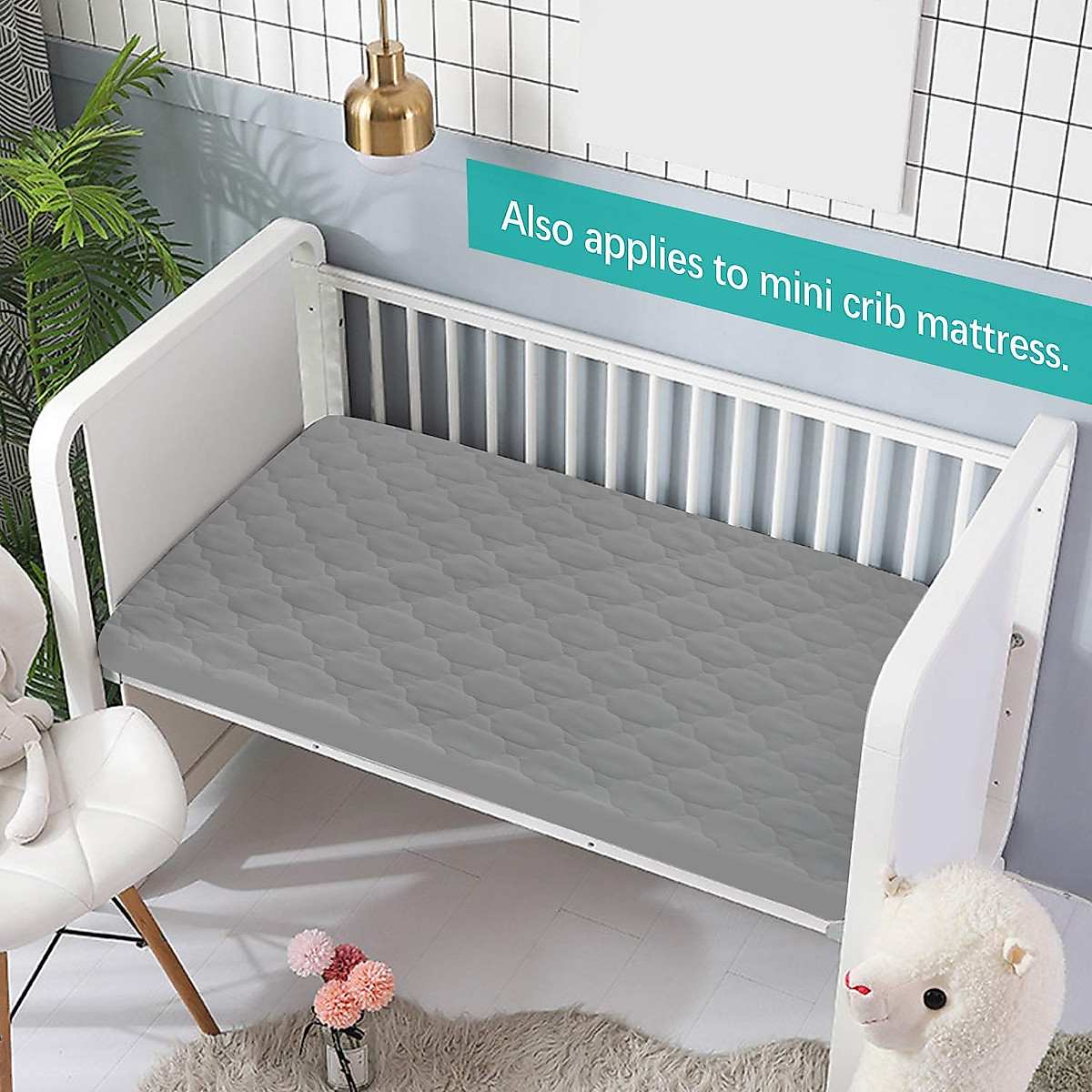 Pack n Play Mattress Protector Waterproof and Pack n Play Playard Mattress Sheets 2 Pack, 100% Jersey Knit Egyptian Cotton Stretchy Portable Mini Crib Sheets or Playpen Sheets