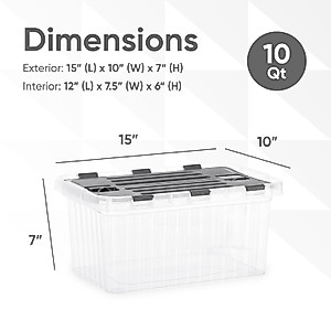 Superio Storage Box with Hinged Lids, Plastic Container Bins for Organizing with Attached Lid, Stackable Crates, BPA Free, Organizers for Home, Office, Dorm (Clear with Grey Lids, 15"x10"x7")