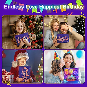 Omgpeike Birthday Cards Gifts for Women 3D Pop Up Birthday Gift Card Light and Music Happy Funny Birthday Decorations Greeting Cards for Men, Girl, Boy, Husband, Mom, Dad, Sister, Friend, Kids(Purple)