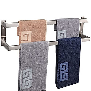 NearMoon Bathroom Towel Bar, Towel Rod Holder, Square Shelf Rack Hanging Towel for Bath, Thicken SUS304 Stainless Steel Towel Rack Wall Mounted-2-Tier Bathroom Accessories (24 Inch, Brushed Nickel)