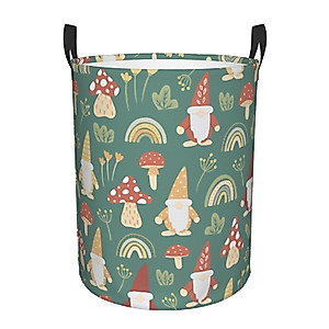 AFHYZY Gnome Laundry Hamper Collapsible Laundry Baskets with Handles Dirty Foldable Clothes Basket Easy Carry Laundry Bag Round Storage Basket for Blanket, Bedroom, Dorm, Family (S) -Mushroom