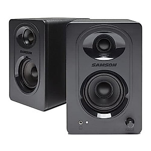 Samson SAM30 3-Inch Powered Studio Monitors Pair Featuring Polypropylene Woofer and 3/4-inch Silk-Dome Tweeter in MDF with Textured Vinyl Covering (Black)