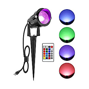 ZUCKEO Christmas Spotlights Outdoor LED Spot Lights for Yard, 10W RGB Color Changing Landscape Lights 120V Waterproof Spotlight with Plug & Remote for House Garden Path Tree Decoration(1Pack)