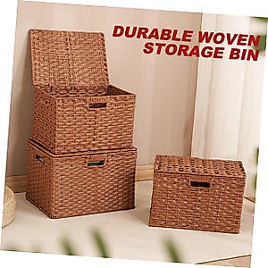 Cabilock Wardrobe Organizer Seagrass Storage Basket Drawer Storage Makeup Organizer File Storage Organizer Small Basket with Lid Wicker Organizing Bins Imitation Rattan Simple Storage Bag