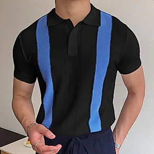 Mens Fashion Casual Button Lapel Short Sleeve T Shirt Jacket Top Male Casual Printing Sports Tennis T Shirt Black
