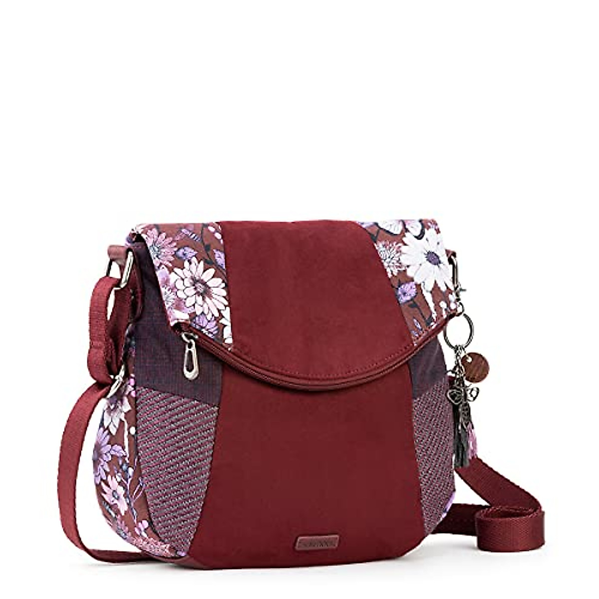 Sakroots Foldover Crossbody Bag in Cotton Canvas, Cabernet in Bloom