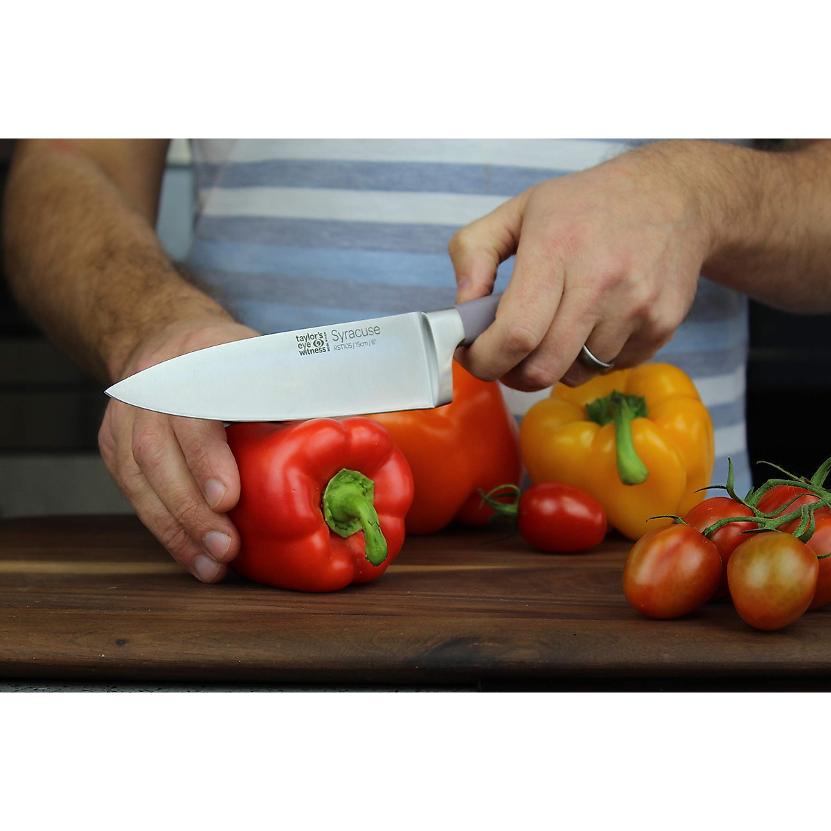 Taylors Eye Witness Syracuse Kitchen Knife 3pce Set - Paring 8cm/3.5”, Chefs 15cm/6” & Cooks All Purpose 13cm/5” Cutting Edge. Ultra Fine, Razor Sharp Blade. Soft Textured Grip Berry Colour Handle