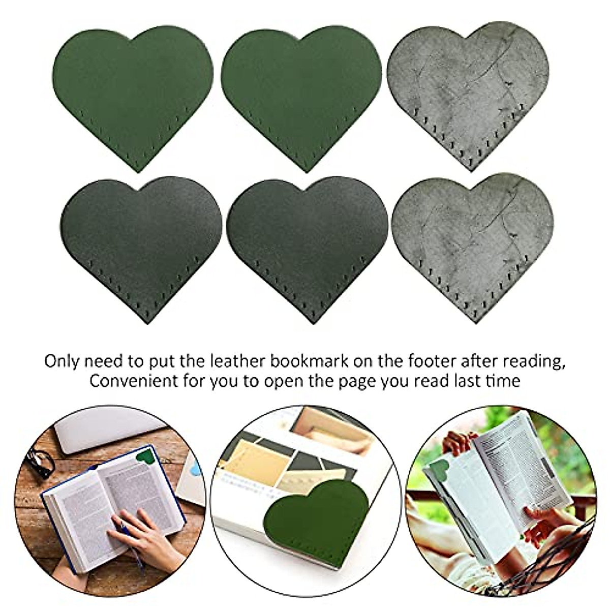 Leather Heart Bookmark Making Set, 2x2.2in Corner Page Book Marks for Reading Lover Cute Bookmarks Accessories Green Series