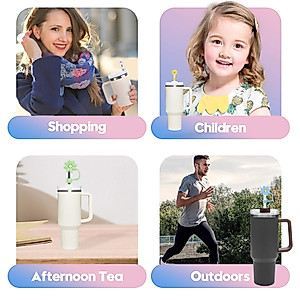 Tsinlan.ayn Straw Cover Caps Compatible for Stanley Cup 30 & 40 Oz Tumbler, Cute Flower 10mm Silicone Straw Tips Set Water Bottle Lid Spill Proof Stopper Flip for Stanley Cup Accessories