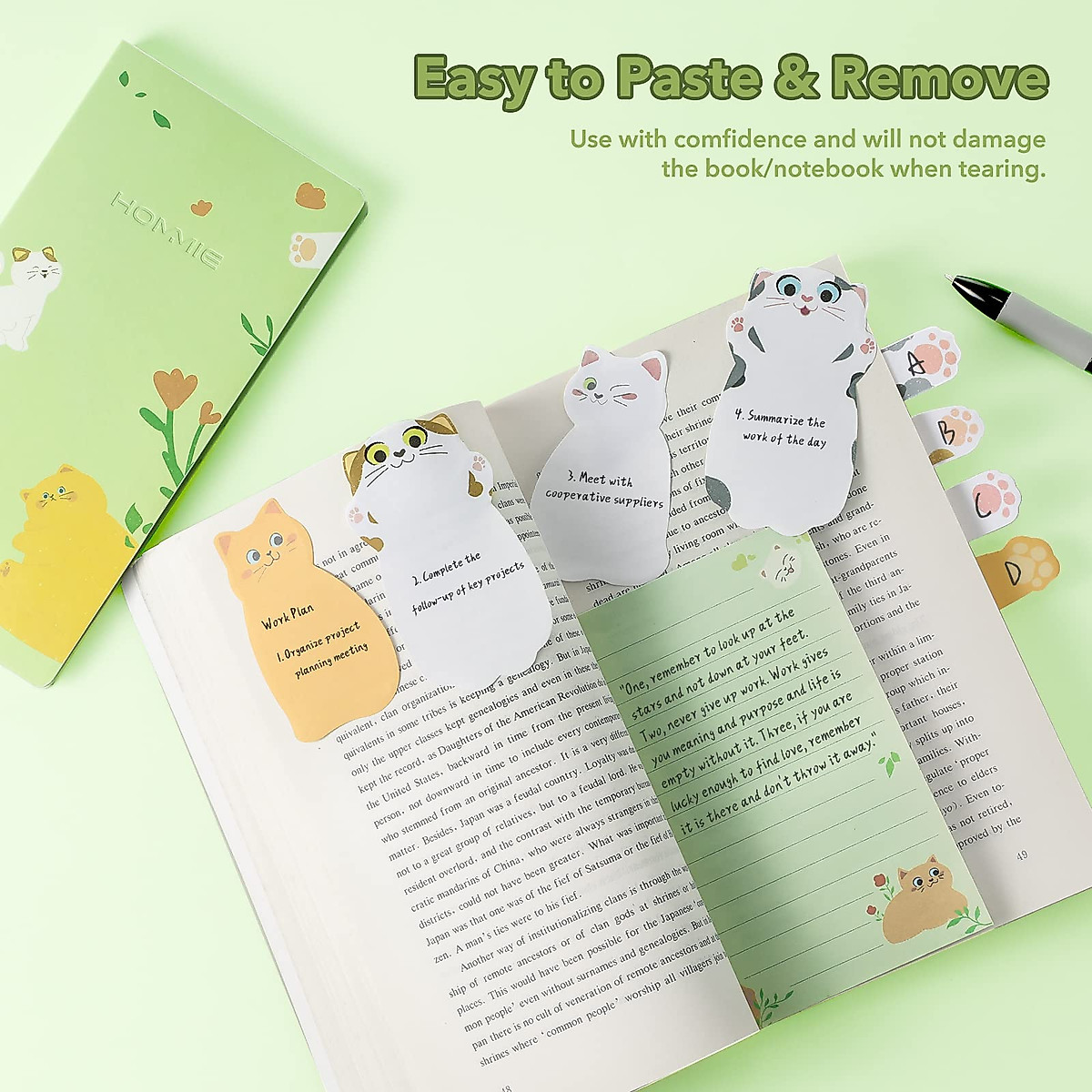 Hommie Cat Sticky Notes Set, Cute Sticky Note Animal Divider Tabs Bundle Writing Memo Pads Page Marker, Sticky Notes Pads for Cat Lovers Kids Office School Supplies Creative Gifts