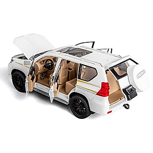 WAKAKAC 1/18 Scale Prado Die-cast Model Car, Alloy Metal Pull Back Collectible Vehicles Toys with Sound and Light Car for Kids and Adults Gifts(White)