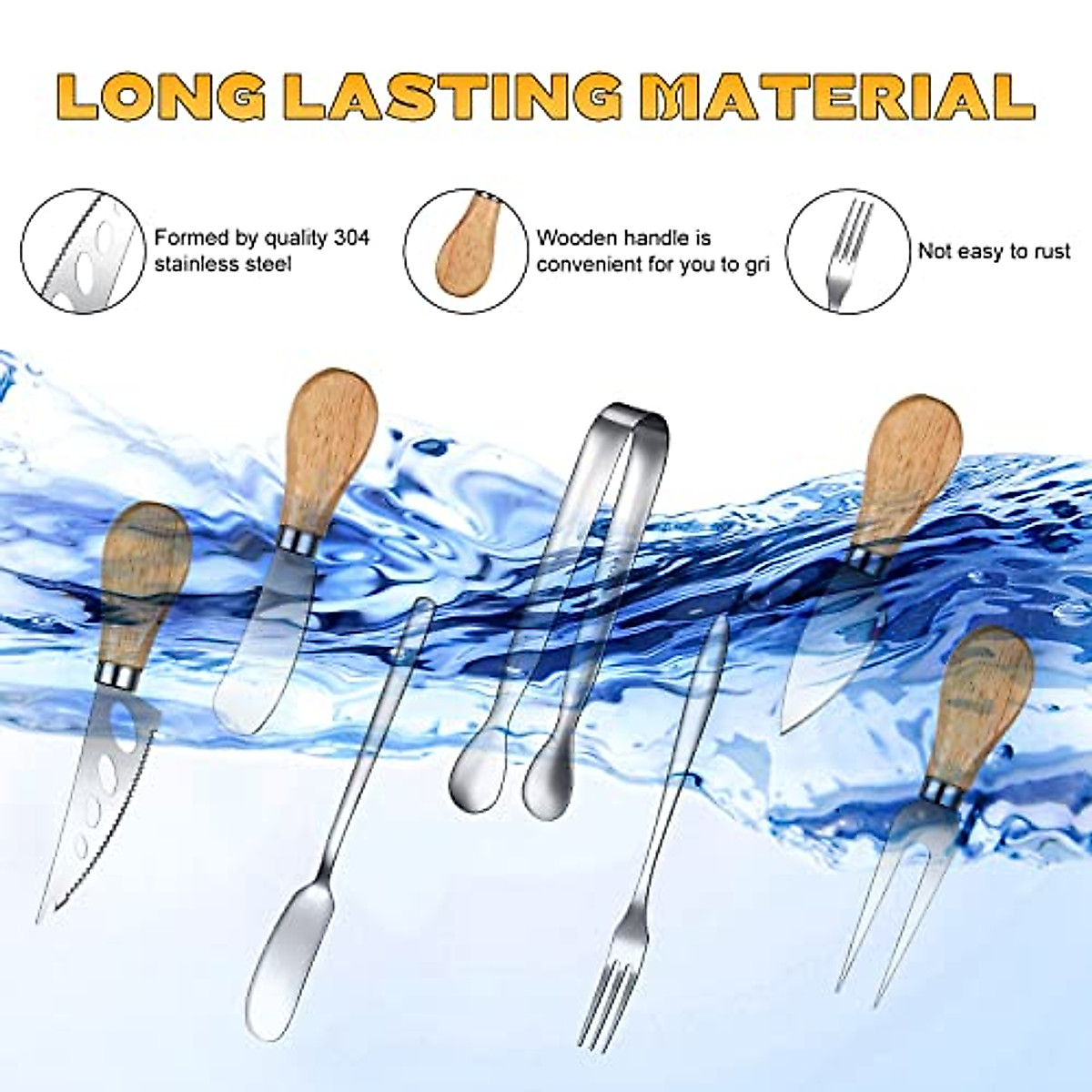 60 Pieces Cheese Knife Set Butter Spreader Knife Stainless Steel Spatula Charcuterie Board Accessories Utensils with Wooden Handles Mini Serving Tongs Spoons Forks for Birthday Wedding Christmas