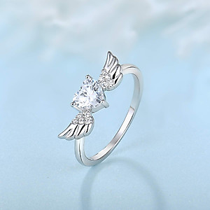 STARCHENIE Angel Wings Heart Ring for Women 925 Sterling Silver Engagement Band Ring Size 9
