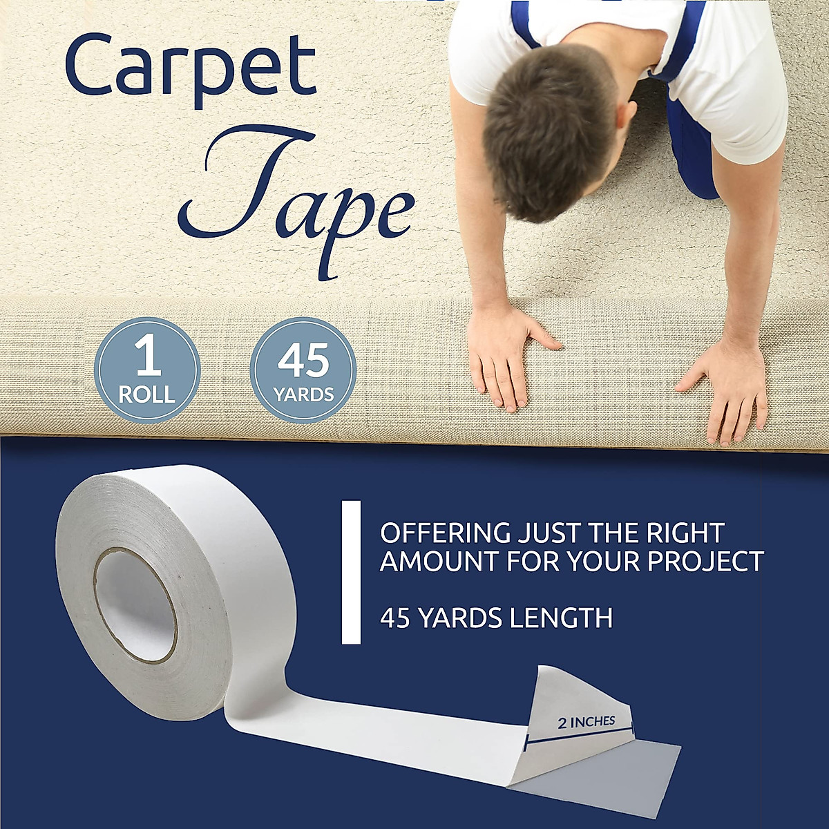 Reli. Carpet Tape | 2" x 45 Yards (Bulk Value) | Double Sided Carpet Tape for Hardwood Floors | Heavy Duty Keeps Rug in Place | Indoor/Outdoor Rug Tape for Area Rug, Laminate | Rug Gripper | White