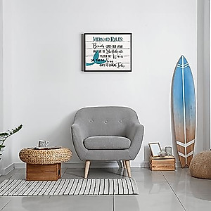 Mermaid Rules - Inspirational Beach Wall Art, Distressed Wood Design Ocean Wall Decor Print, Ideal Wall Decor For Home Decor, Bedroom Wall Art, Great House Decor, Office Decor, Unframed - 10x8
