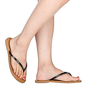 CLOVERLAY Women's Flip Flops Sandal Flat Beach Summer Sandals (8, Black)
