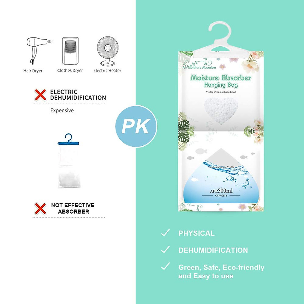 CANAGER Hanging Moisture Absorber-10 Packs, Hanging Dehumidifier Bags for Closet,Bedroom and kitchen,Fragrance Free,Moisture Absorb 12.5OZ