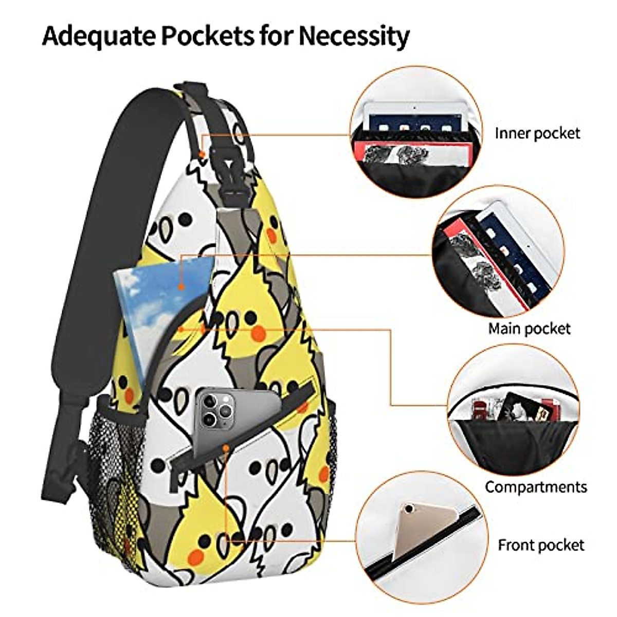 Too Many Cockatiel Sling Bag Crossbody Backpack Hiking Travel Daypack Chest Bag Shoulder Bag for Women Men