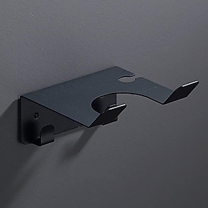 Hair Dryer Holder,Stainless Steel Self Adhesive Blow Dryer Holder,Wall Mounted with 2 Hooks for The Bathroom（Black）