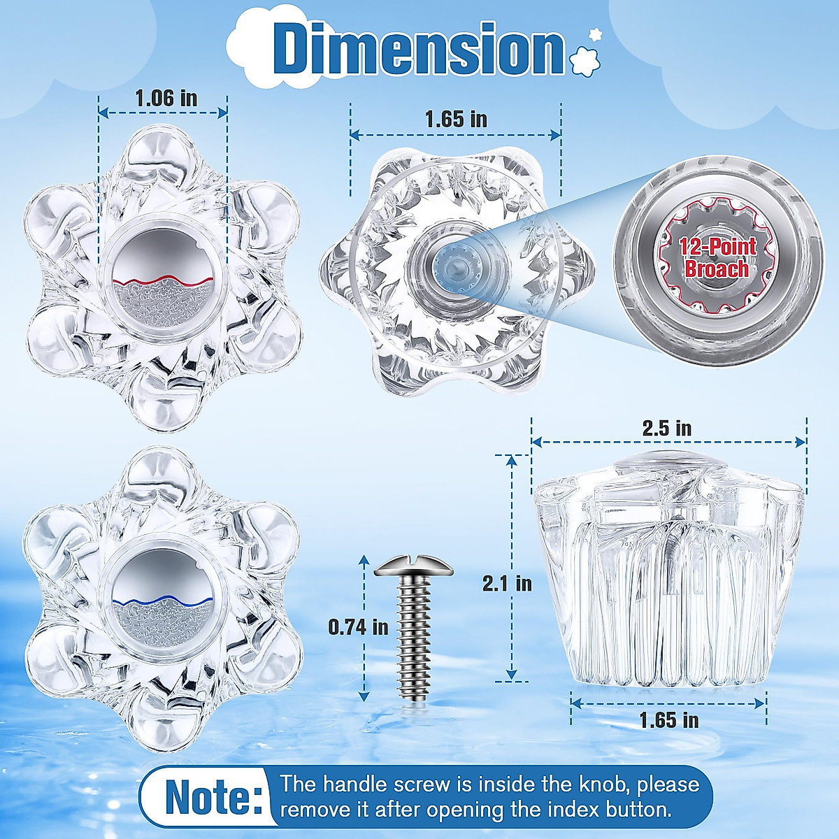 Enhon Shower Knob Replacement, Compatible with Pfister Contessa and Windsor Tub and Shower Faucets, 2 Piece Hot and Cold Faucet Handle Replacement, Newer Style, Clear Acrylic