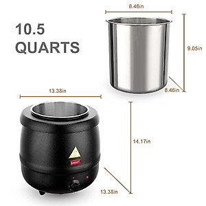Valgus Commercial Grade 10.5QT Soup Kettle Warmer with Stainless Steel Hinged Lid, Detachable Pot,Temperature Control Knob for Big Family Gathering and Restaurant