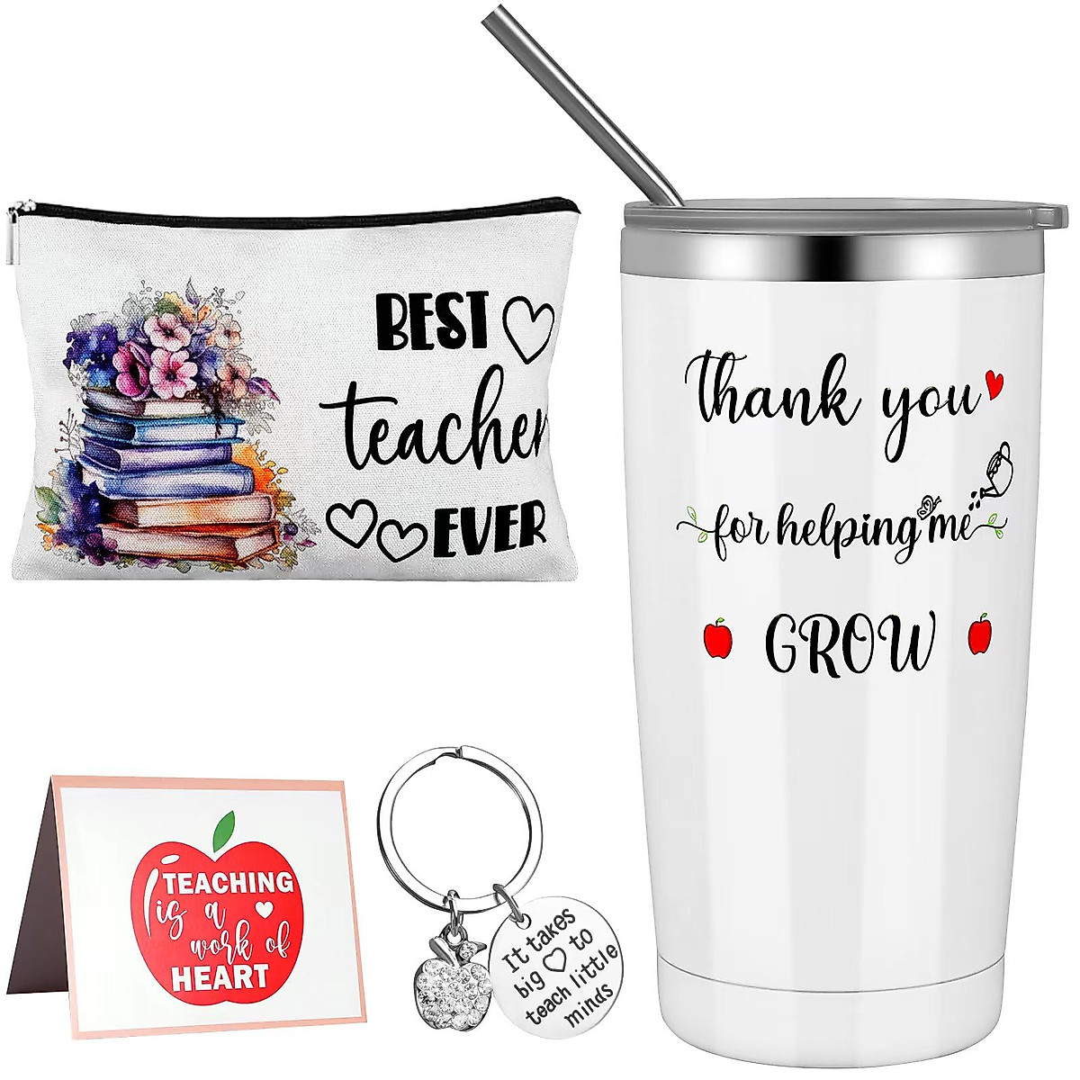 YOOIPI Teacher Appreciation Gifts, Best Teacher Gifts for Women with 20 oz Insulated Tumbler Makeup Bag Keychain and Card Thank You Gifts for Teachers Day Birthday Graduation Thanksgiving Christmas