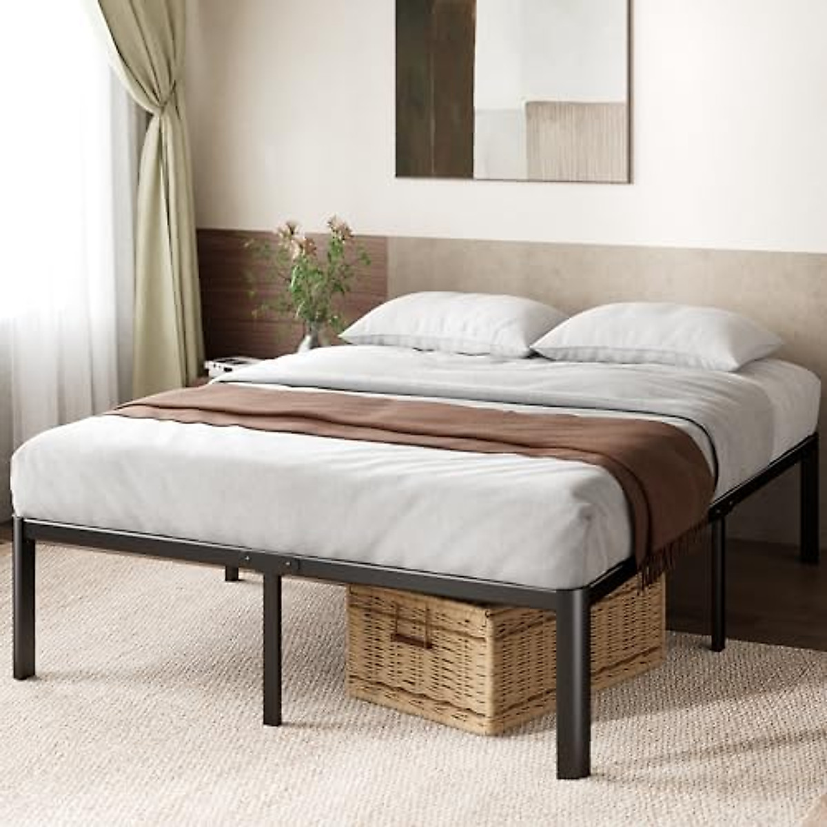 Zinus Van 16 Inch Metal Platform Bed, Steel Slat Support, No Box Spring Needed, Eco Friendly WonderBox Packaging, Easy Assembly, Black, Queen