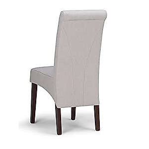 SIMPLIHOME Avalon Deluxe Parson Dining Chair (Set of 2), Light Beige Linen Look Fabric and SOLID WOOD, Square, Upholstered, For the Dining Room, Transitional Modern