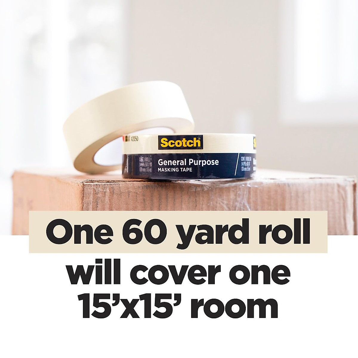 Scotch General Purpose Masking Tape, Tan, Tape for Labeling, Bundling and General Use, Multi-Surface Adhesive Tape, 0.94 Inches x 60 Yards, 1 Roll