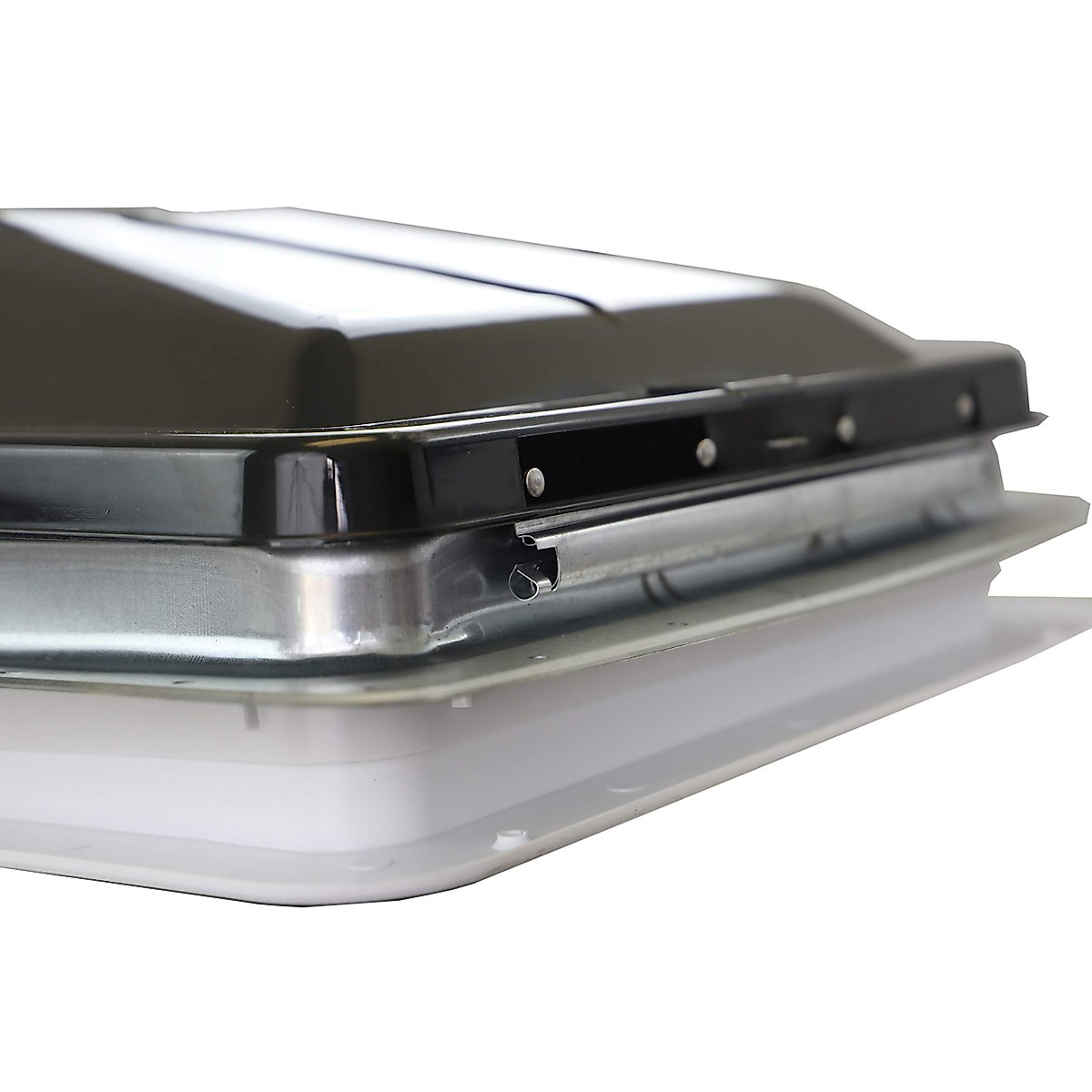 Class A Customs 14" RV Roof Vent 12 Volt Powered Fan with SMOKE Wedge Style Lid - NO GARNISH - Putty and Screws | 74112A-NGR-PS