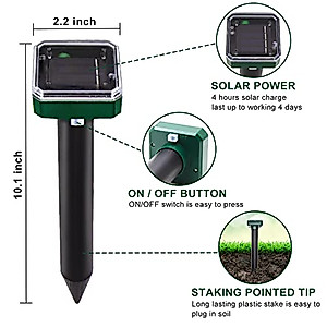 kaforto 6 Pack Solar Mole Repellent, Ultrasonic Animal Repeller, Outdoor Waterproof Rodent Groundhog Vole Chaser for Yard & Farm & Garden & Lawn