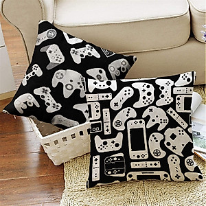 MoharWall Gamer Square Throw Pillow Case Video Game Controller Cushion Cover for Game Boys Bedroom Playroom 18"x 18", 4 Pack