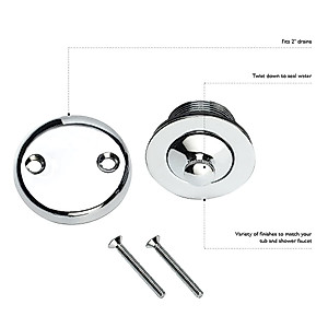 Design House Oakmont Classic Bath and Shower Trim with Single-Function Shower Head (523472) | Lift and Turn Bath Drain Plug Kit with Two-Hole Overflow Faceplate